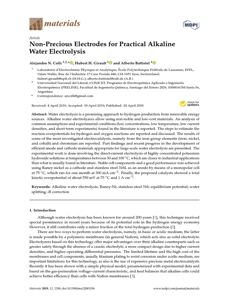 Non-Precious Electrodes For Practical Alkaline - Materials-12-01336 ...