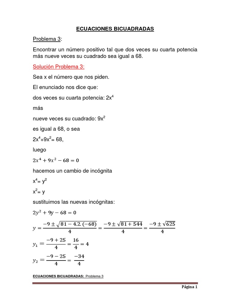 Solucion Ecuaciones Bicuadradas 3 | PDF | Métodos y materiales de enseñanza
