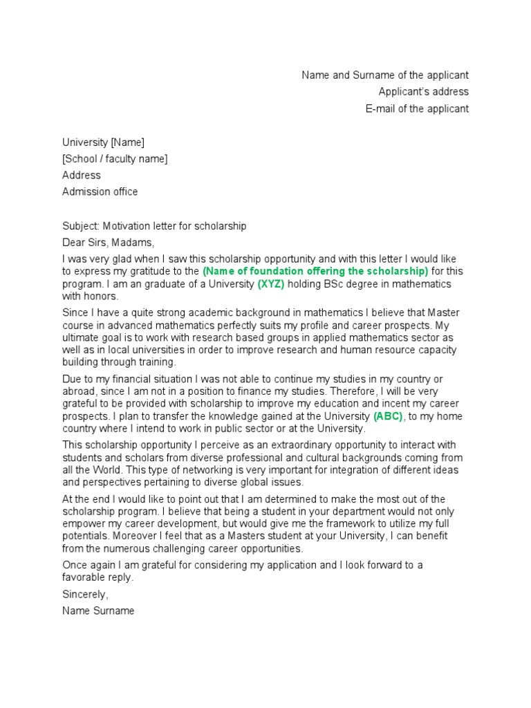 Motivation Letter Sample 2 | PDF