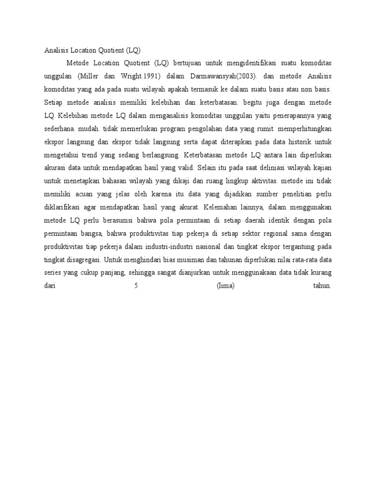 Analisis Metode Location Quotient (LQ) | PDF | Bisnis