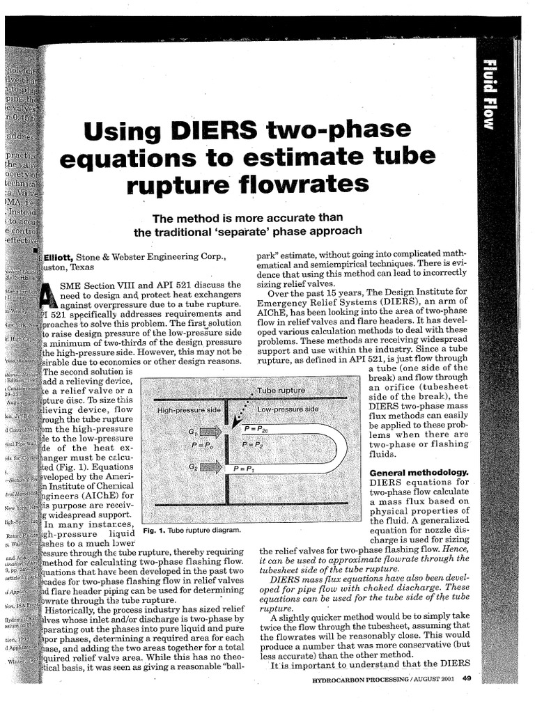 Using Diers Two-Phase Equations To Estimate Tube Rupture Flowrates | PDF