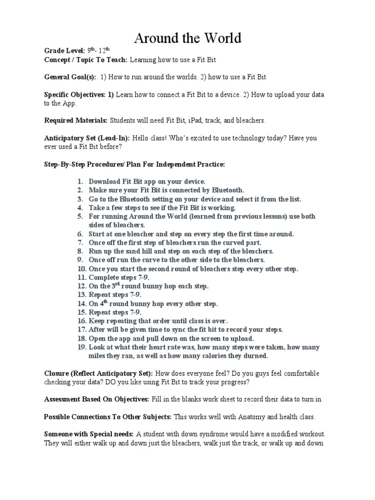 Around The World Lession Plan | PDF | Fitbit | Lesson Plan