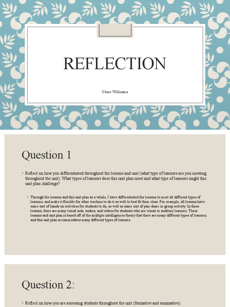 Unit Plan Reflection | PDF | Pedagogy | Teaching
