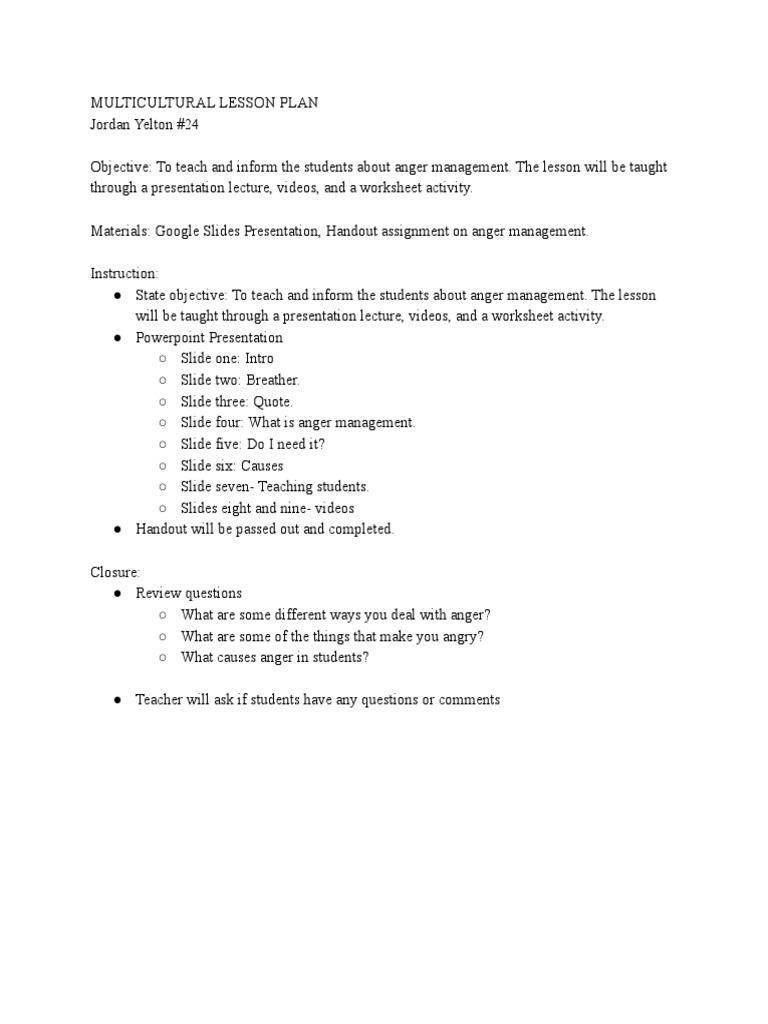 Anger Management Lesson Plan for Adults | PDF | Career & Growth ...