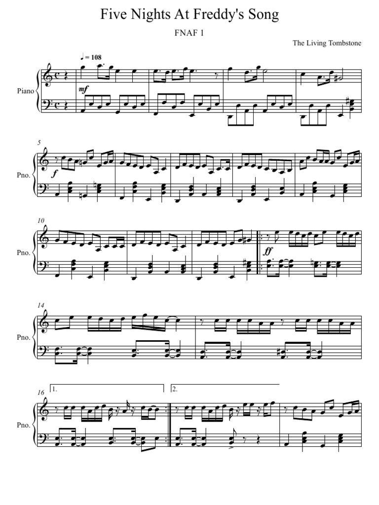 Five Nights at Freddys Song FNAF 1 Partitura Completa | PDF | Loisirs ...