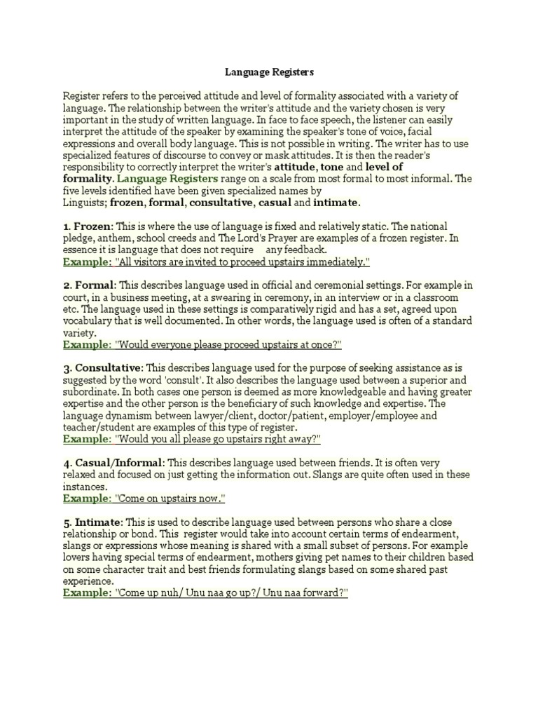 Language Registers | PDF | Linguistics | Cognitive Science