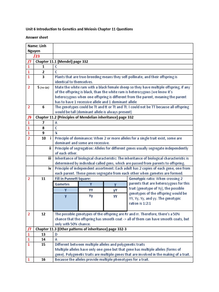 HoB B 20-21 Unit 6 Genetics and Meiosis HW Qs | PDF | Meiosis ...