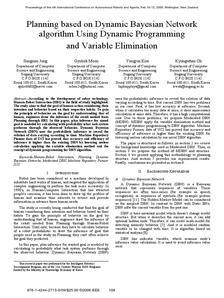 Planning Based On Dynamic Bayesian Network Algorithm Using Dynamic Programming and Variable ...