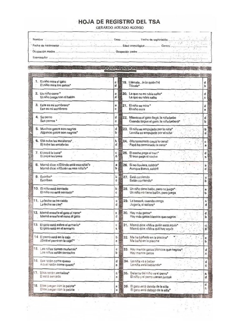Hoja de Registro Test TSA | PDF