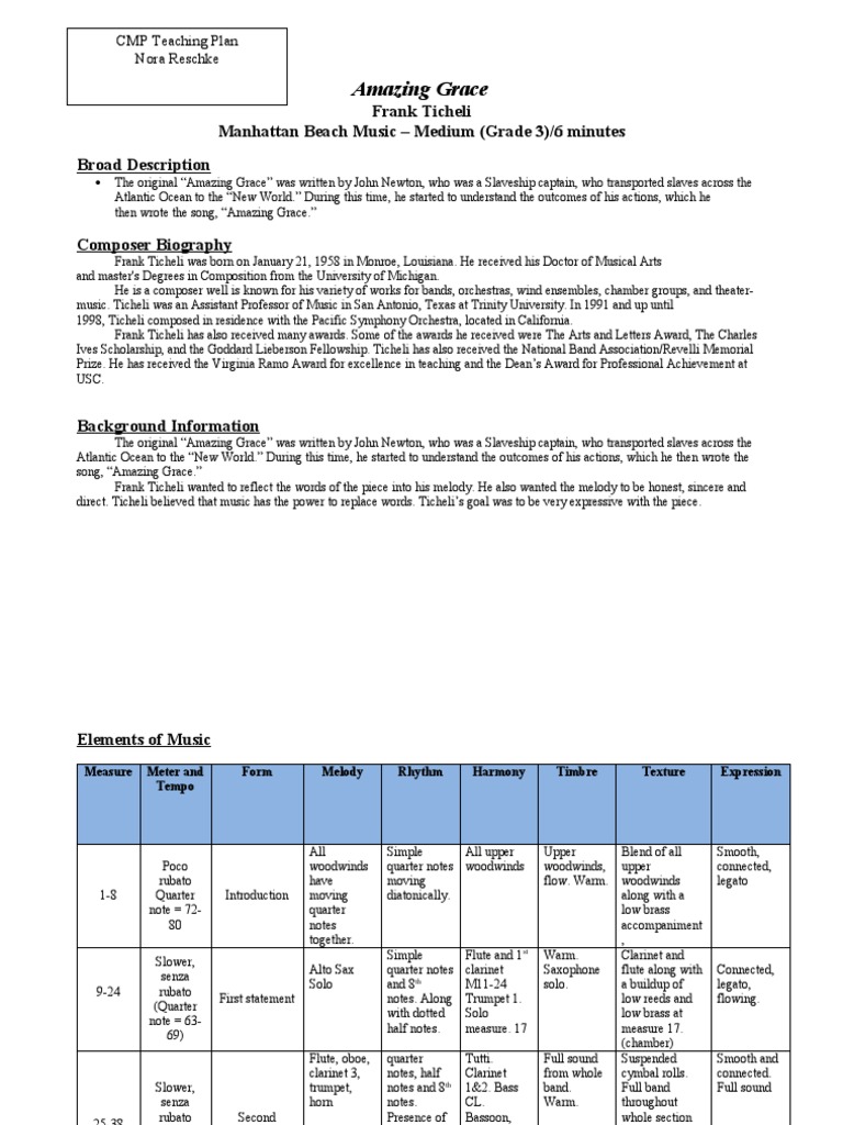 Amazing Grace: Frank Ticheli Manhattan Beach Music - Medium (Grade 3 ...