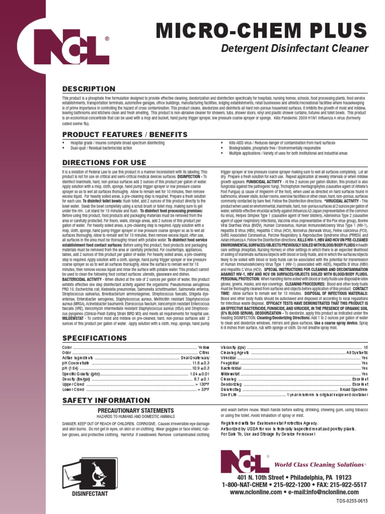 Micro-Chem Plus Disinfectant Overview | PDF | Disinfectant | Virus
