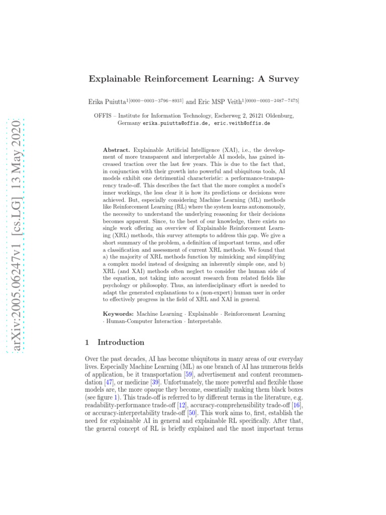 Explainable Reinforcement Learning A Survey | PDF | Artificial ...