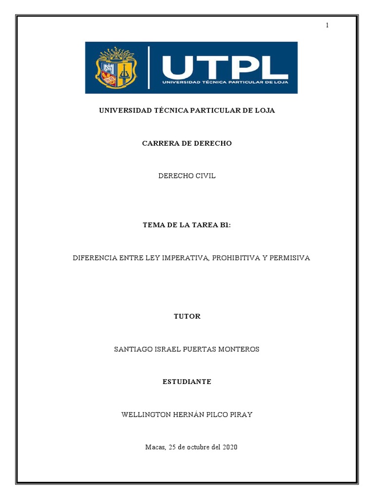 DERECHO CIVIL Establezca La Diferencia Entre Ley Imperativa ...