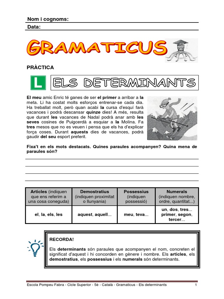 Activitats Gramaticus Determinants | PDF