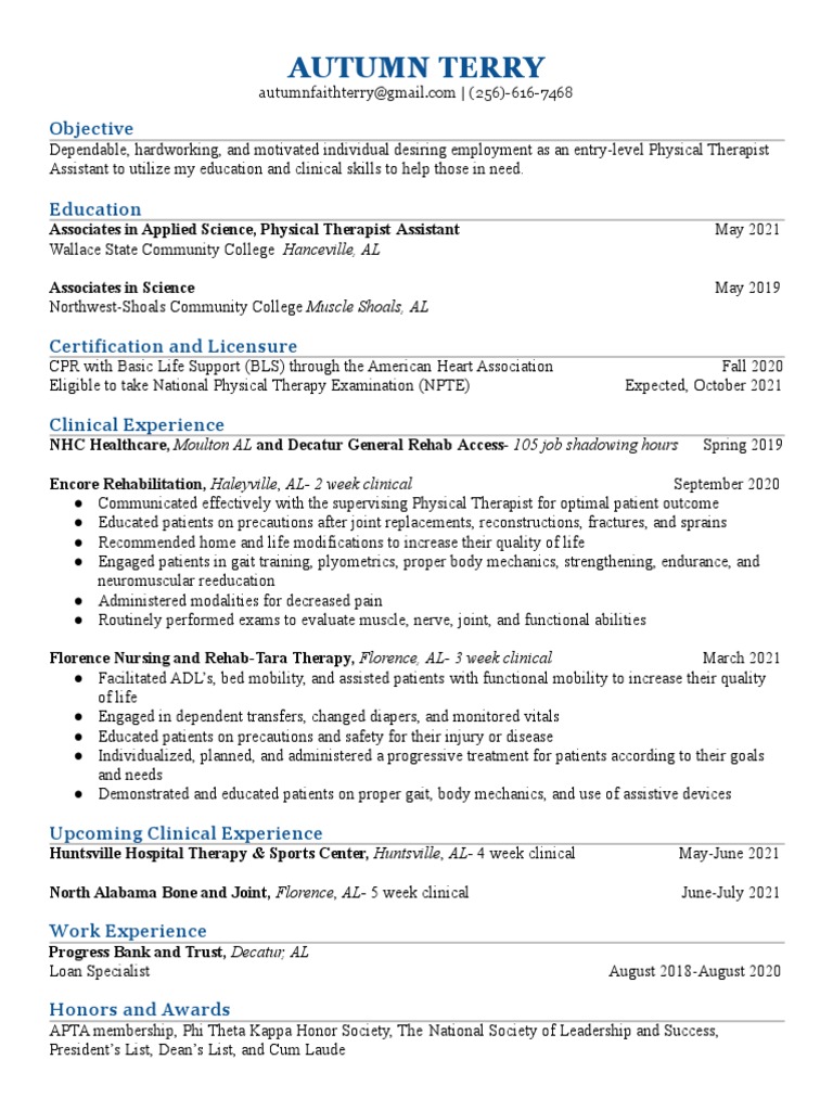 Autumn Terry Resume | PDF | Physical Therapy | Health Care