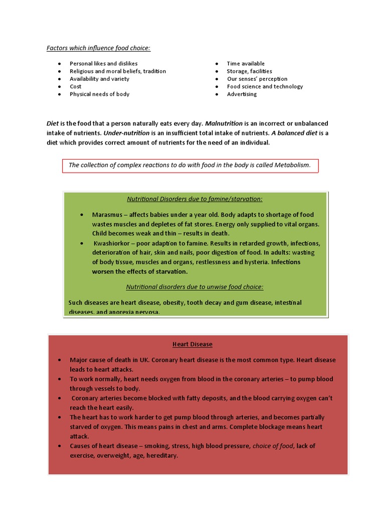 Food and Nutrition Revision Notes | PDF | Fat | Glucose