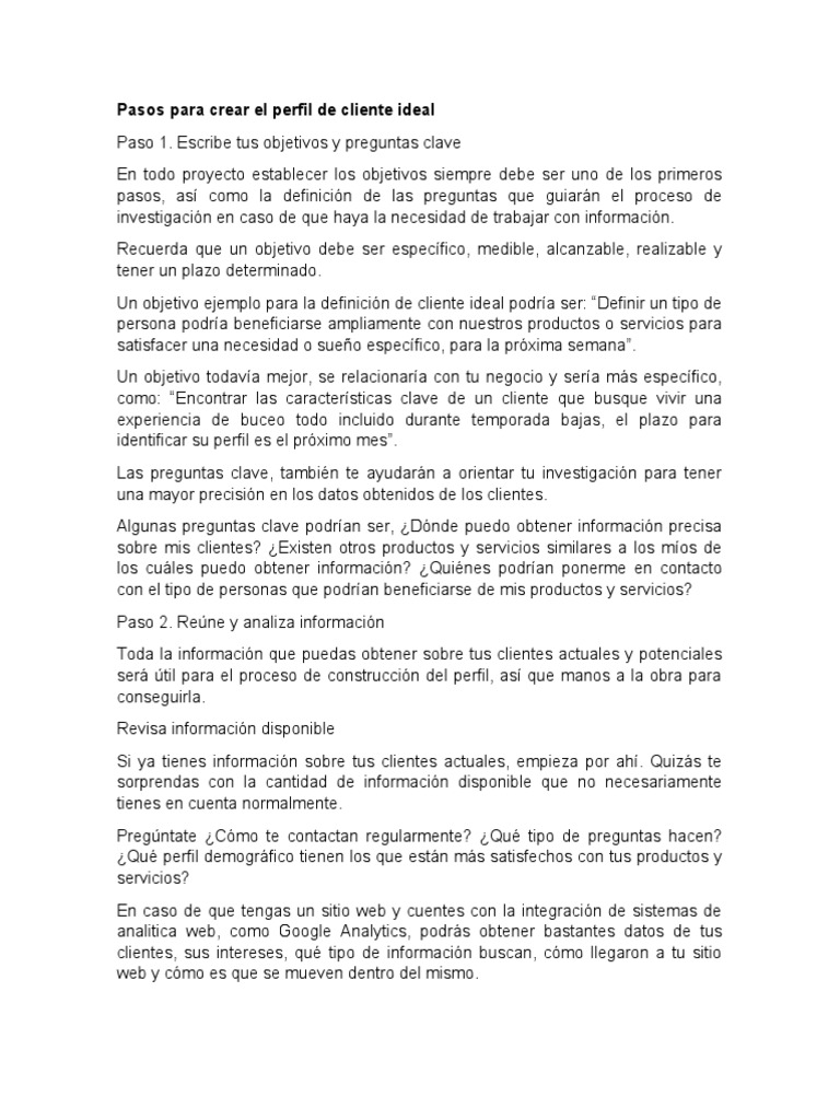 Cómo crear el perfil de cliente ideal | PDF | Cliente | Marketing