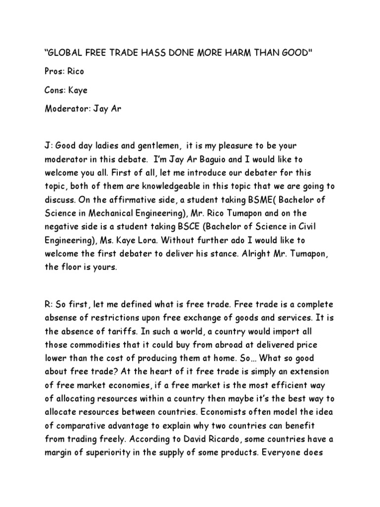 Debate Script | PDF | Free Trade | Tariff