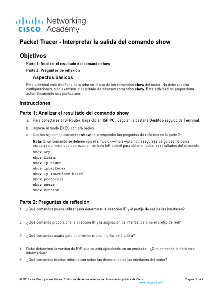 Guía de Comandos Show para Routers | PDF | Enrutador (Computación) | Protocolos de internet