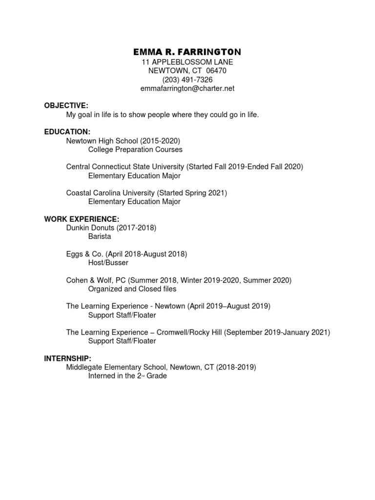 Emma R. Farrington's Resume Summary | PDF | Schools | Students