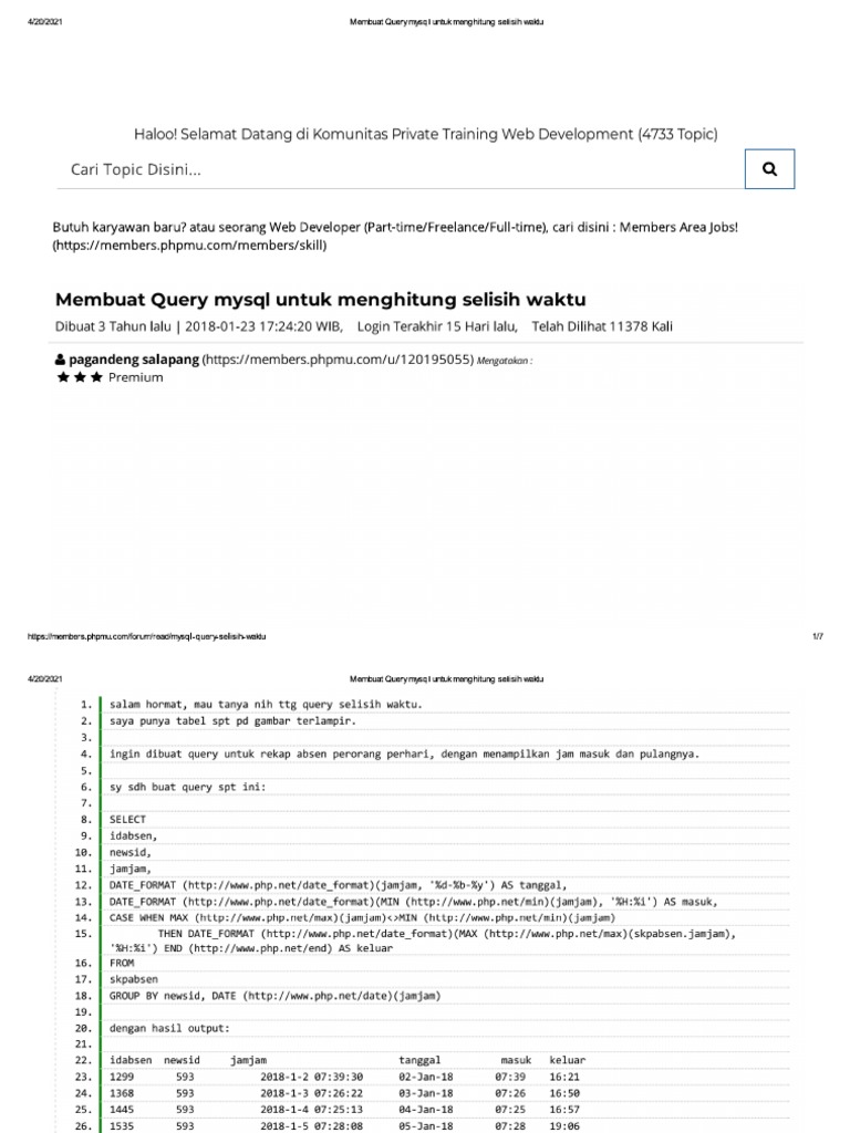 Membuat Query Mysql Untuk Menghitung Selisih Waktu | PDF Membuat Query Mysql Untuk Menghitung Selisih Waktu | PDF
