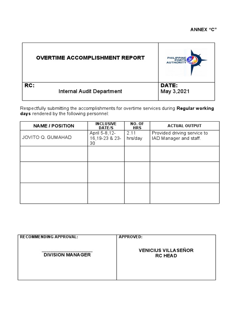Overtime Accomplishment Report for Drivers | PDF | Technology & Engineering