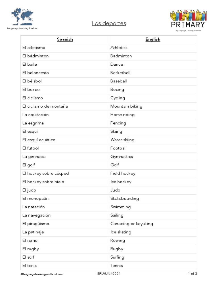 Los Deportes Vocabulario SPLVUN40001 PDF | PDF | Recreación | Equipos