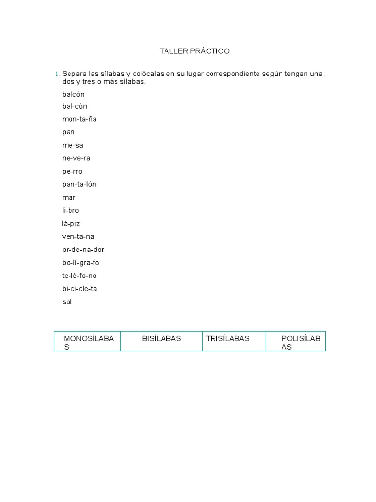 Taller de Tildes y Sílabas | PDF | Fonética | Idiomas