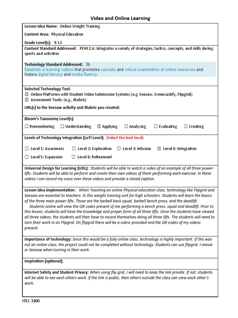 Video Online Learning Lesson Idea Template | PDF | Educational ...