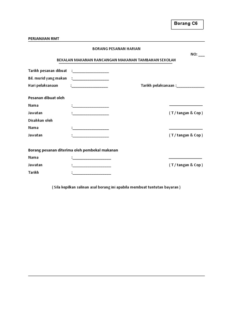 Borang C6 Pesanan RMT | PDF