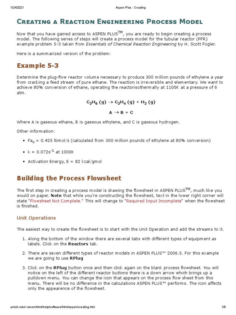 Aspen Plus - Plug Flow Reactor | PDF | Chemical Reactor | Chemical Kinetics
