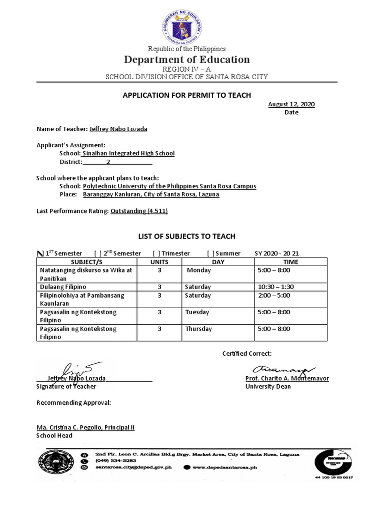 Application for Teaching Permit | PDF | Foreign Language Studies | Wellness