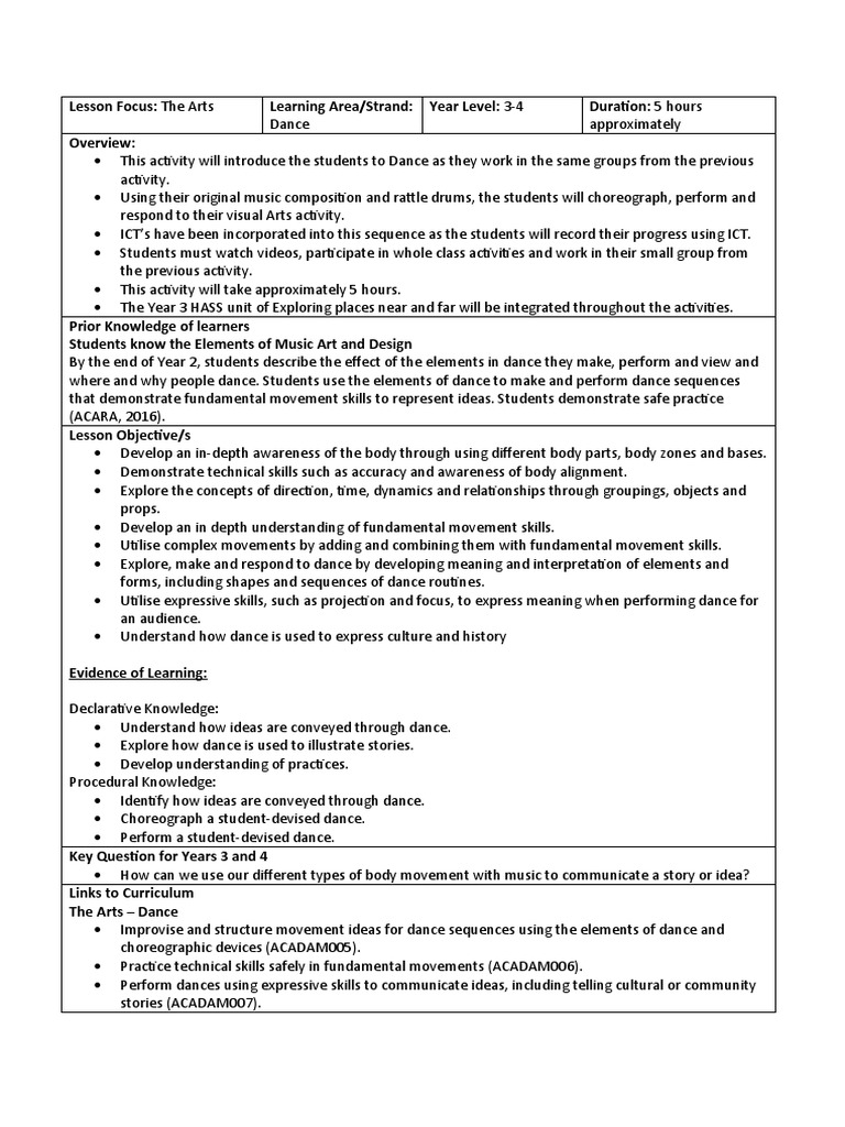 Lesson Plan Dance | PDF | Dances | Teachers