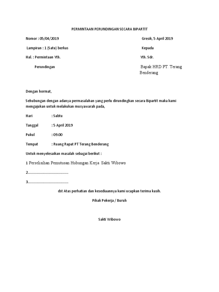 Permintaan Perundingan Bipartit 2019 | PDF