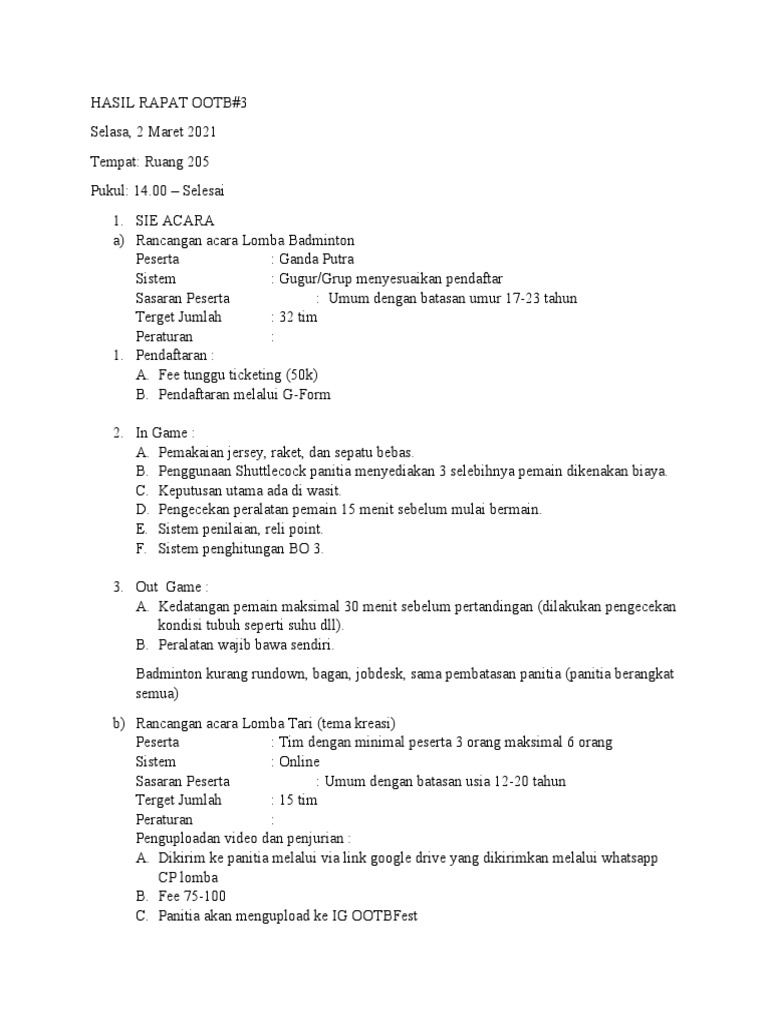 HASIL RAPAT OOTB#3 Selasa 2 Maret 2021 | PDF | Komputer | Teknologi ... HASIL RAPAT OOTB#3 Selasa 2 Maret 2021 | PDF | Komputer | Teknologi ...