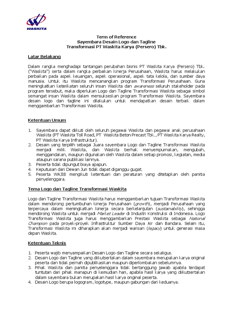 TOR Sayembara Logo Dan Tagline Tranformasi Waskita | PDF | Bisnis | Seni
