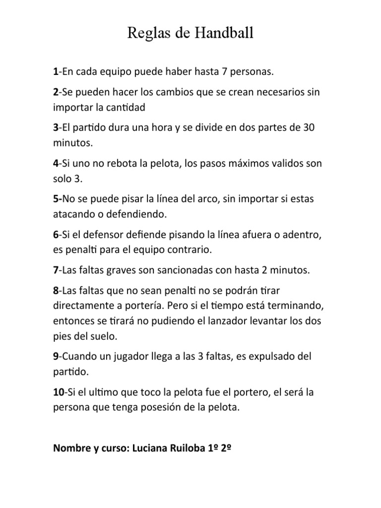 Reglas Basicas Del Handball | PDF