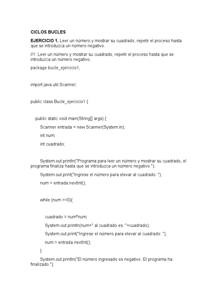 Ejercicios Bucles | PDF | Java (lenguaje de programación) | Paradigmas de programación