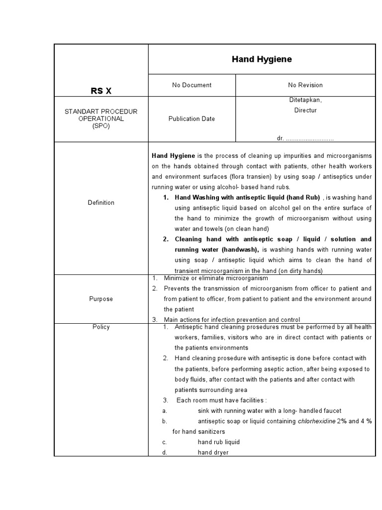 Sop Hand Hygiene | PDF | Hand Washing | Hygiene