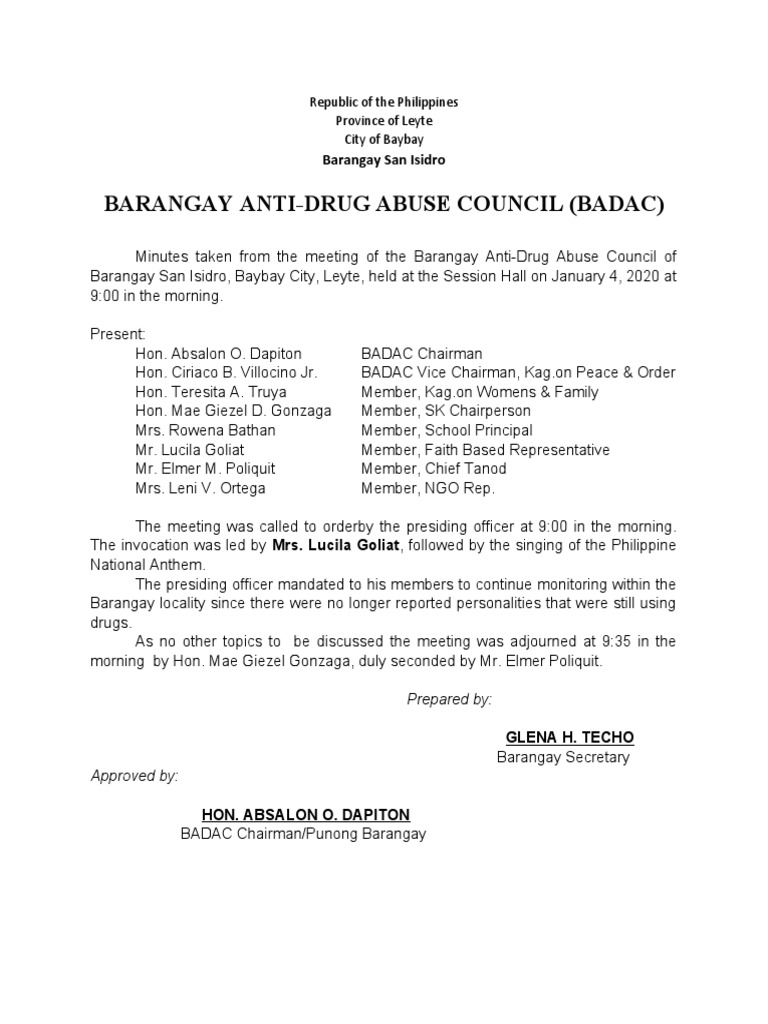 BADAC Meeting Minutes - January 2020 | PDF