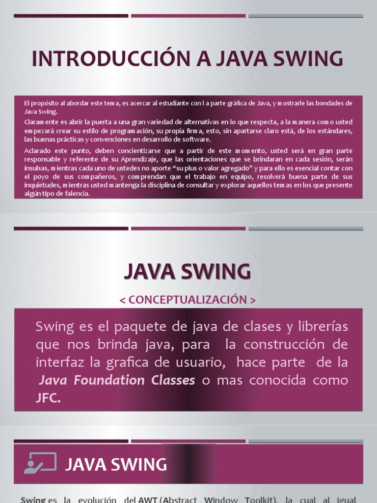 Introducción JAVASwing | PDF | Java (lenguaje de programación) | Menú ...