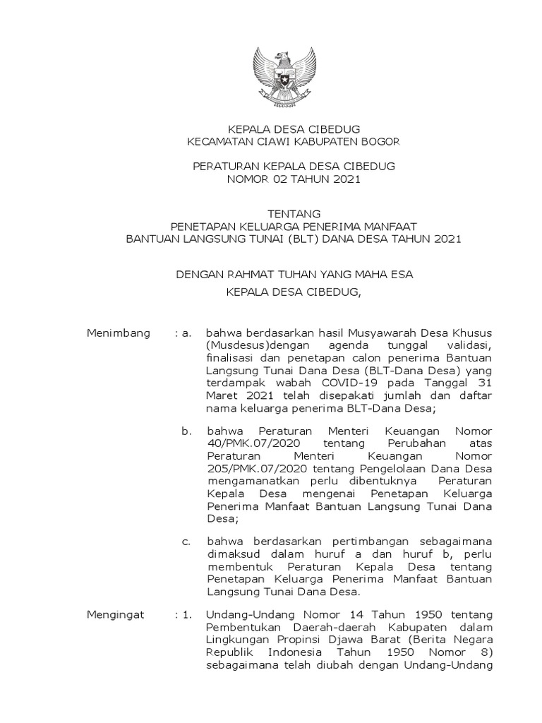 Perkades No 02 Penerima BLT | PDF | Ilmu Sosial | Griya & Taman