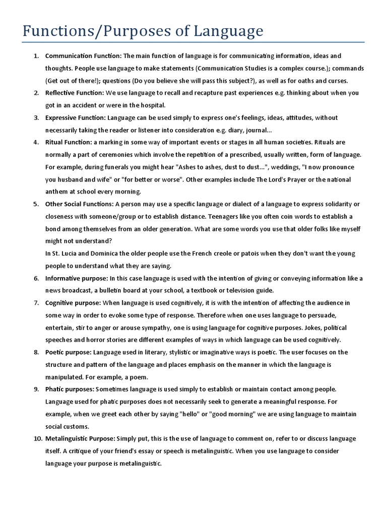 Functions Purposes of Language | PDF | Rituals | Information