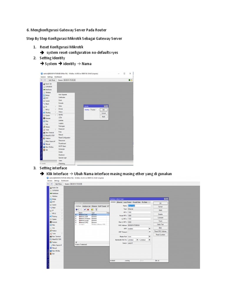 Step by Step Konfigurasi Mikrotik Sebagai Gateway Server | PDF