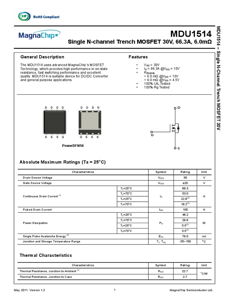 Single N-Channel Trench MOSFET 30V, 66.3A, 6.0m : Features General ...