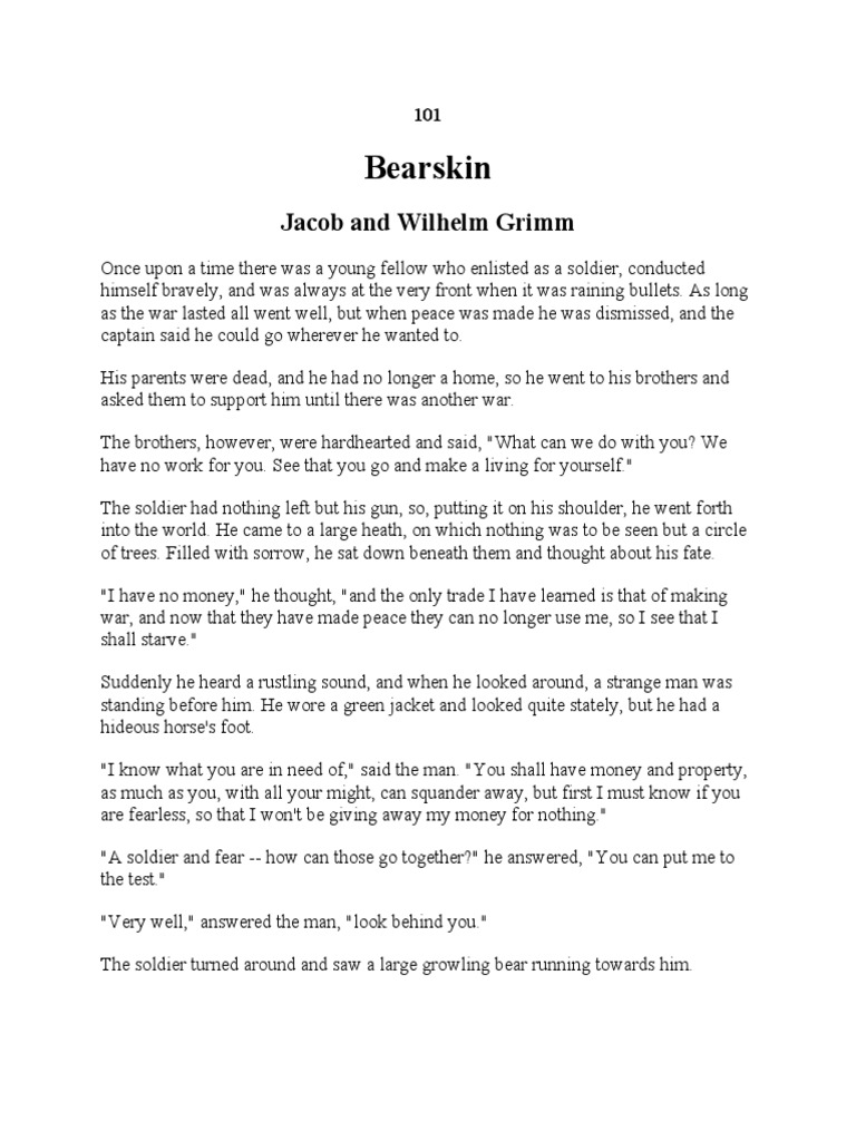 Bearskin From Grimms' Fairy Tales | PDF | Clothing