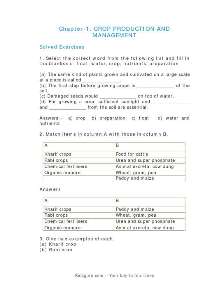 Crop Production and Management-Solved Exercises | PDF | Sowing ...