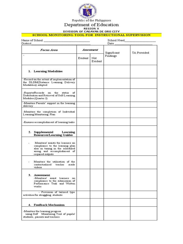 School Monitoring Checklist | PDF | Applied Psychology | Learning