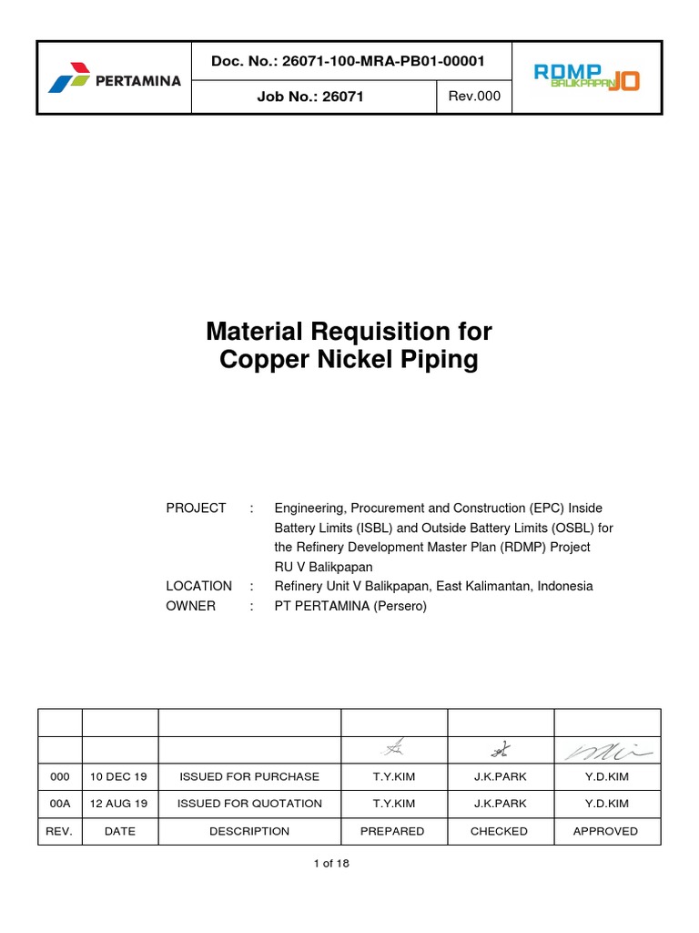Material Requisition For Copper Nickel Piping: Doc. No.: 26071-100-MRA ...
