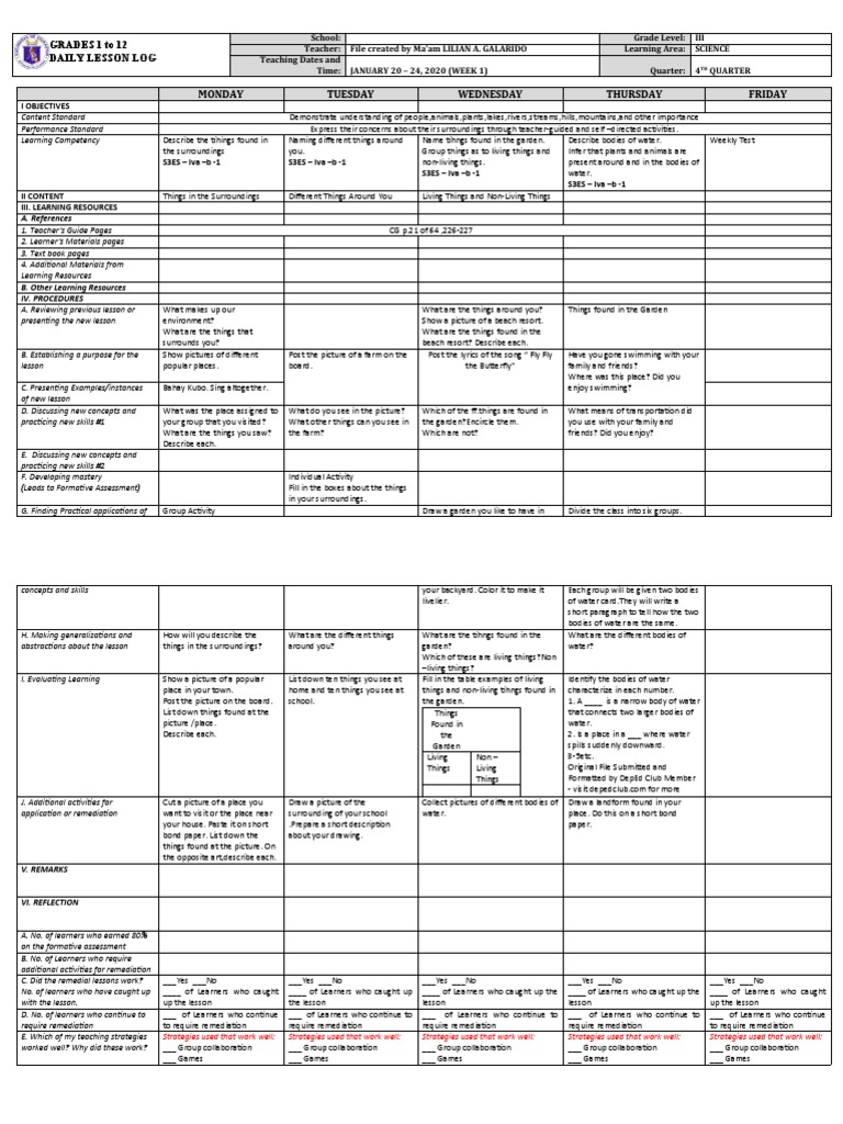 DLL - Science Grade 3. Fourth Quarter | PDF | Puzzles | Learning
